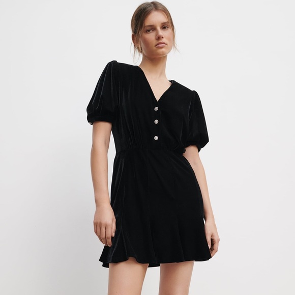 Zara | Dresses | Zara Black Puff Sleeve Velvet Mini Dress | Poshmark